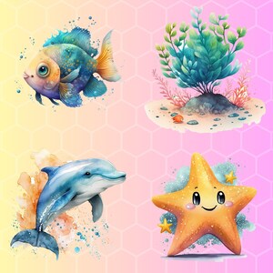 Baby Fish Clipart PNG Underwater Ocean Animal Nursery Art Whale Crab ...