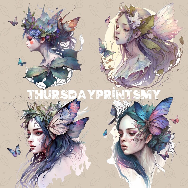 Butterfly Princess PNG Fairy Watercolor Fantasy Clipart Digital Paper ...