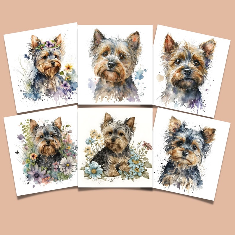 Yorkshire Terrier Watercolor Clipart Floral Yorkie JPG - Etsy
