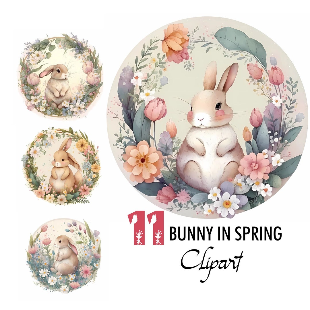 Spring Bunny Clipart Digital Illustration Paper Crafting Collage Images ...
