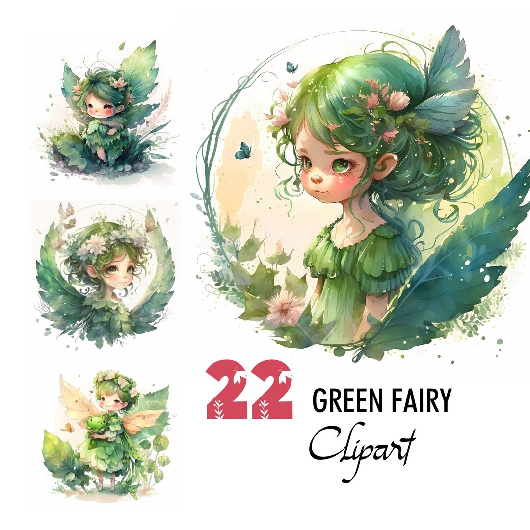 Forest Fairy Green Pixie Clipart Junk Journal JPG Illustration Colorful ...