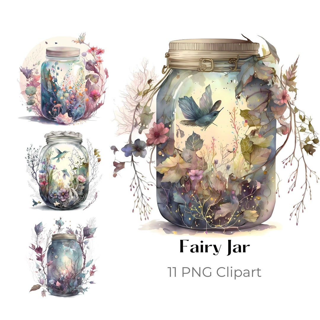 Fairy Jar PNG Magical Watercolor Fantasy Clipart Digital Paper Craft ...