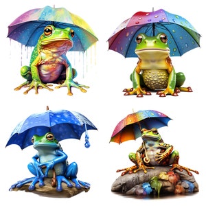 Frog in Rain Umbrella PNG Clipart Toads Graphics Lilly Pad Pond Rainy ...
