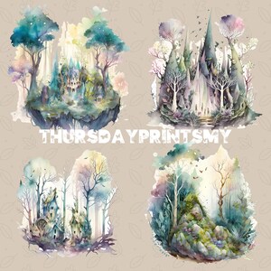 Fairy Forest PNG Magical Watercolor Fantasy Clipart Digital Paper ...