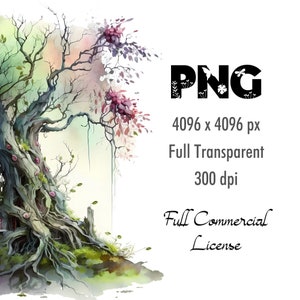 Fairy Tree PNG Magical Forest Watercolor Fantasy Clipart Digital Paper ...