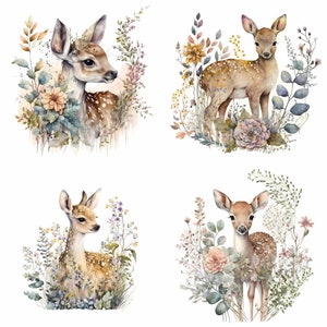 Fawn in Spring Clipart Baby Deer Digital Illustration Paper Crafting ...