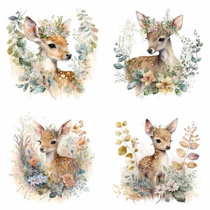 Fawn in Spring Clipart Baby Deer Digital Illustration Paper Crafting ...