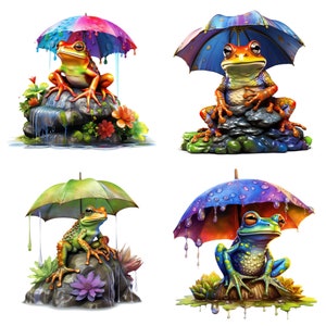 Frog in Rain Umbrella PNG Clipart Toads Graphics Lilly Pad Pond Rainy ...