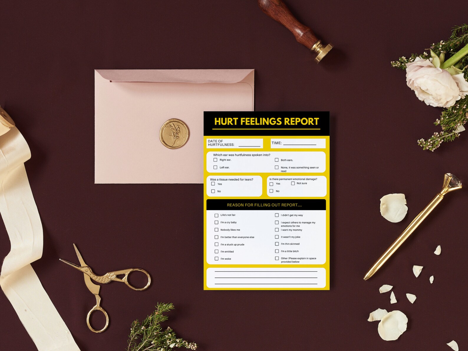 Hurt Feelings Report Digital Download | Funny Gift Humerous, Novelty ...