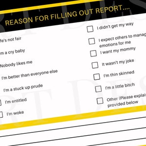 Hurt Feeling Report Full Color PDF Printable Funny Office Prank Gift ...