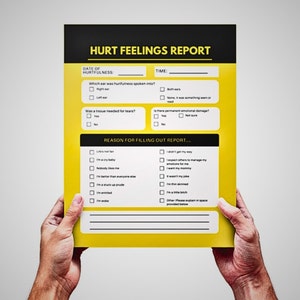 Hurt Feeling Report Full Color PDF Printable Funny Office Prank Gift ...