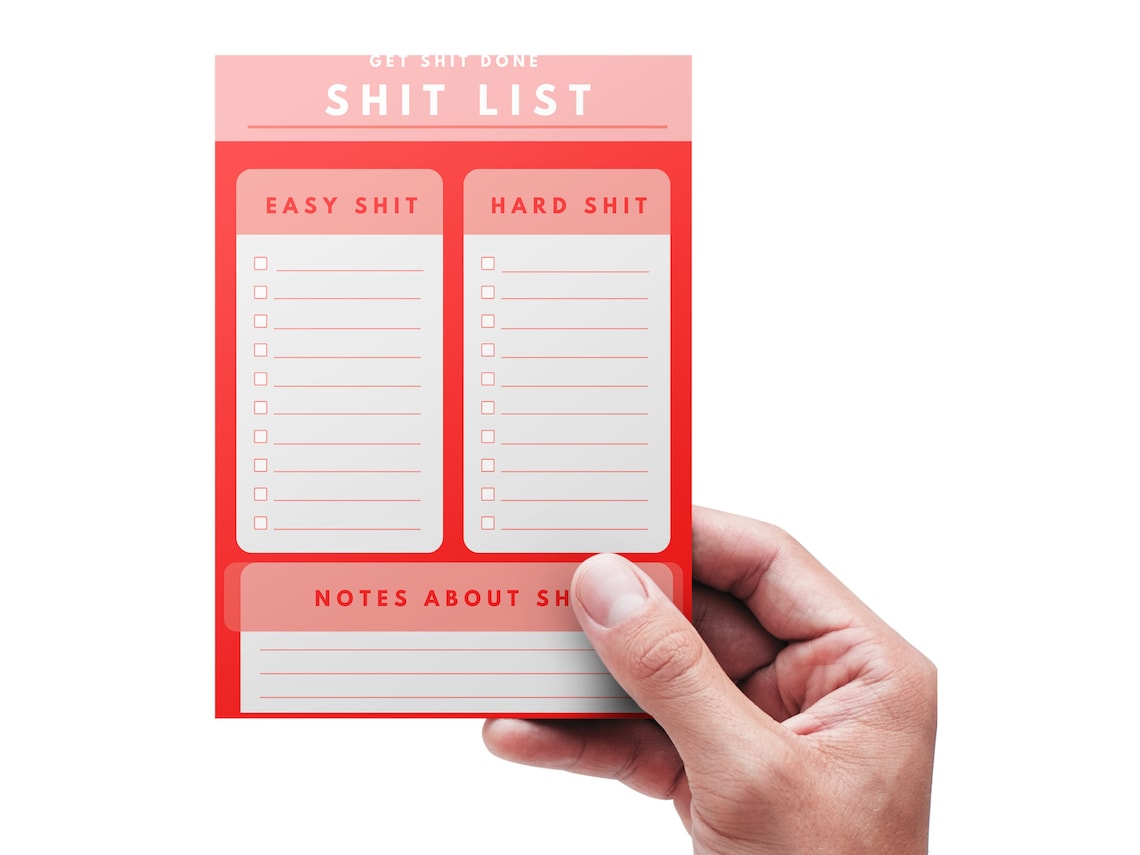 Getting Shit Done: Shit List Printable Checklist to Do List. Humorous ...