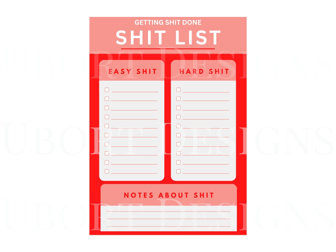 Getting Shit Done: Shit List Printable Checklist to Do List Humorous ...