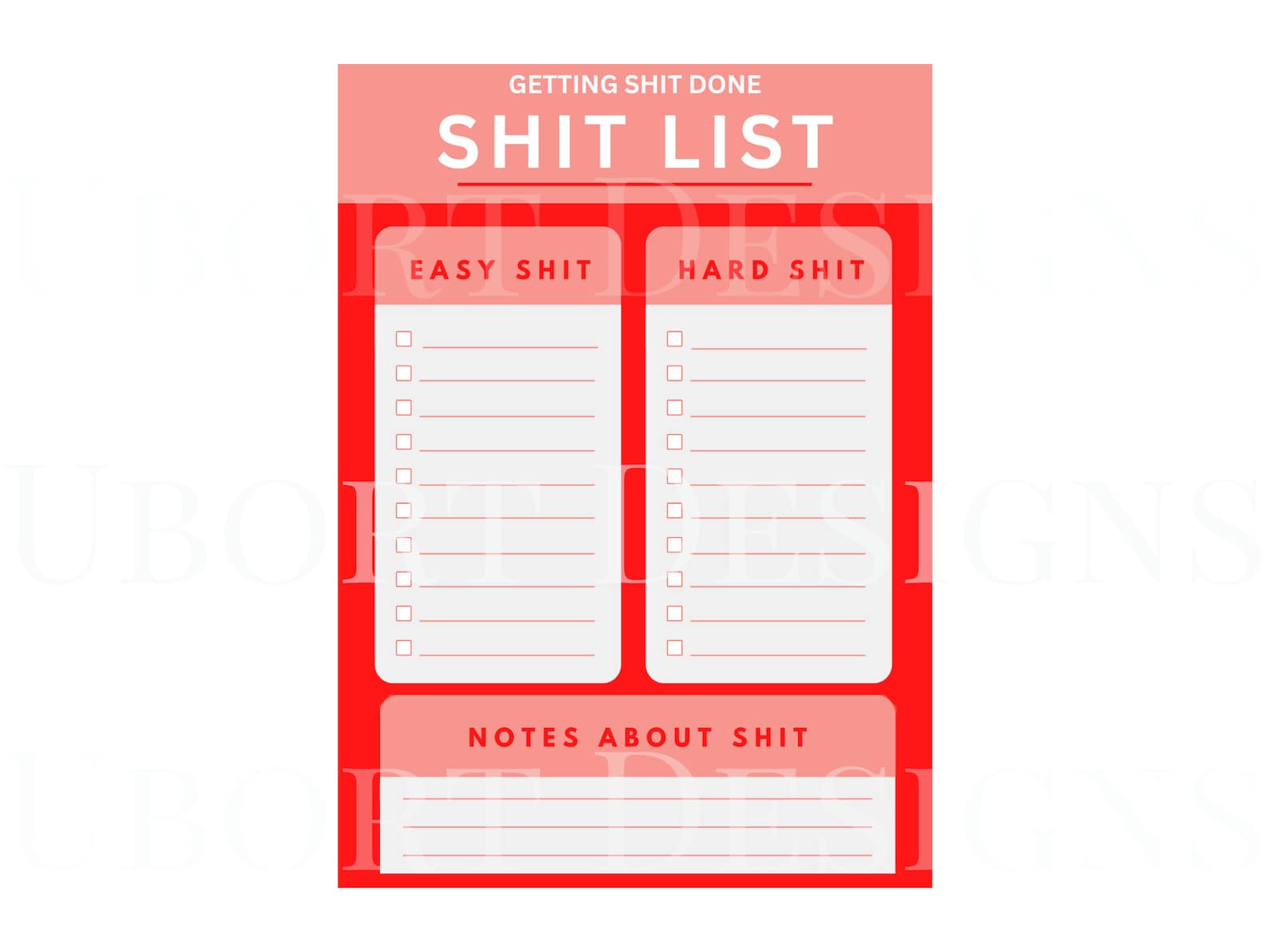 Getting Shit Done: Shit List Printable Checklist to Do List Humorous ...