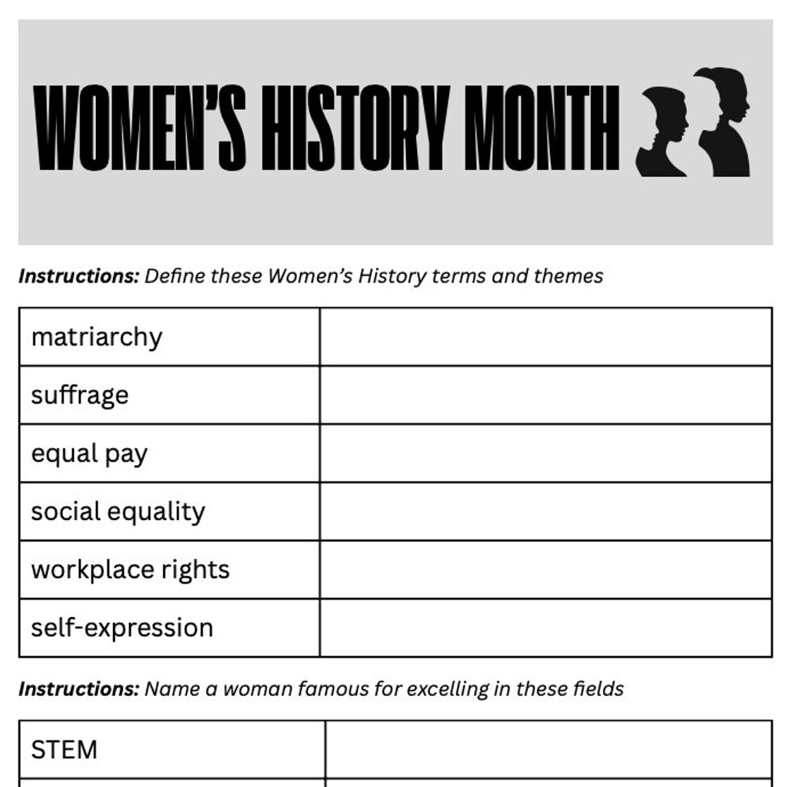 Women's History Month Worksheet for Teachers, Students, Homeschool ...
