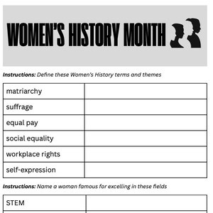 Women's History Month Worksheet for Teachers, Students, Homeschool ...