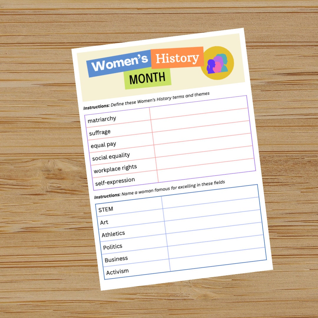 Women's History Month Worksheet for Students, Learners, Homeschool ...