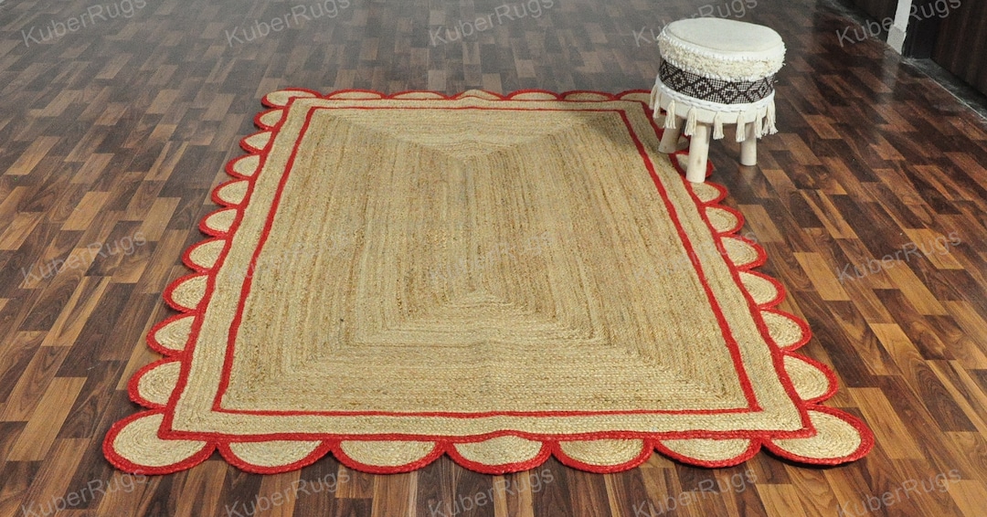 Red Scalloped Rug ,scalloped Jute Rug 8x10 Scallop Rugs, Scalloped Edge ...