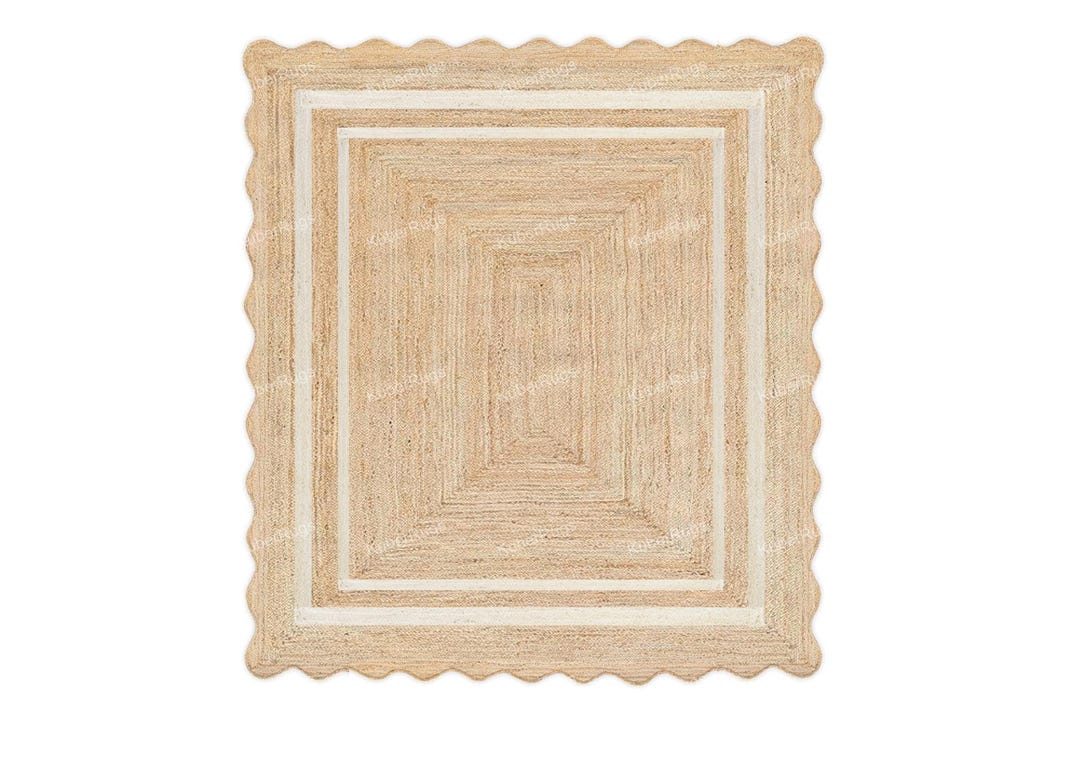 Wavy Jute Scallop Rug- off White Jute Rug, Scallop Jute Rug, Scalloped ...