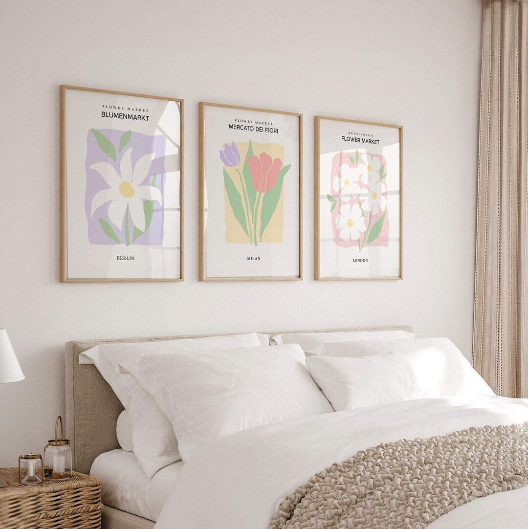 Pastel Prints, Set of 3, Flower Market Posters, Pastel Wall Art, Danish ...