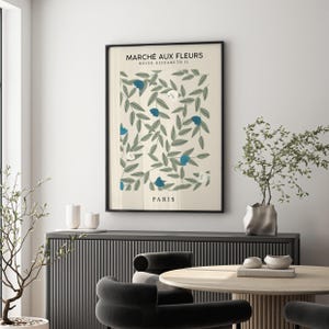 Teal Flower Print, Floral Wall Art, Paris Flower Market, Dark Teal Wall ...