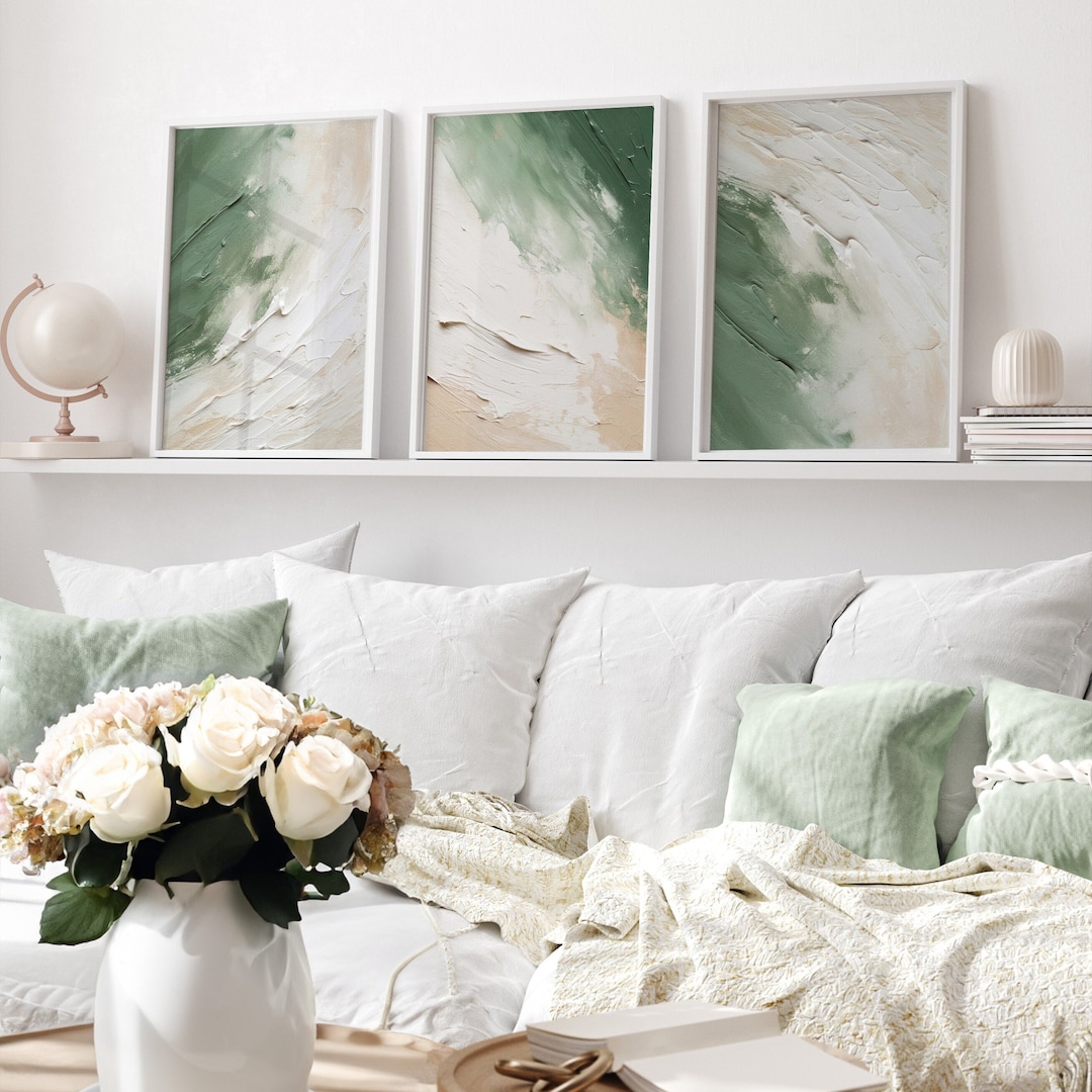 Sage Abstract Art Prints, Set of 3, Green Wall Art, Sage Wall Art ...