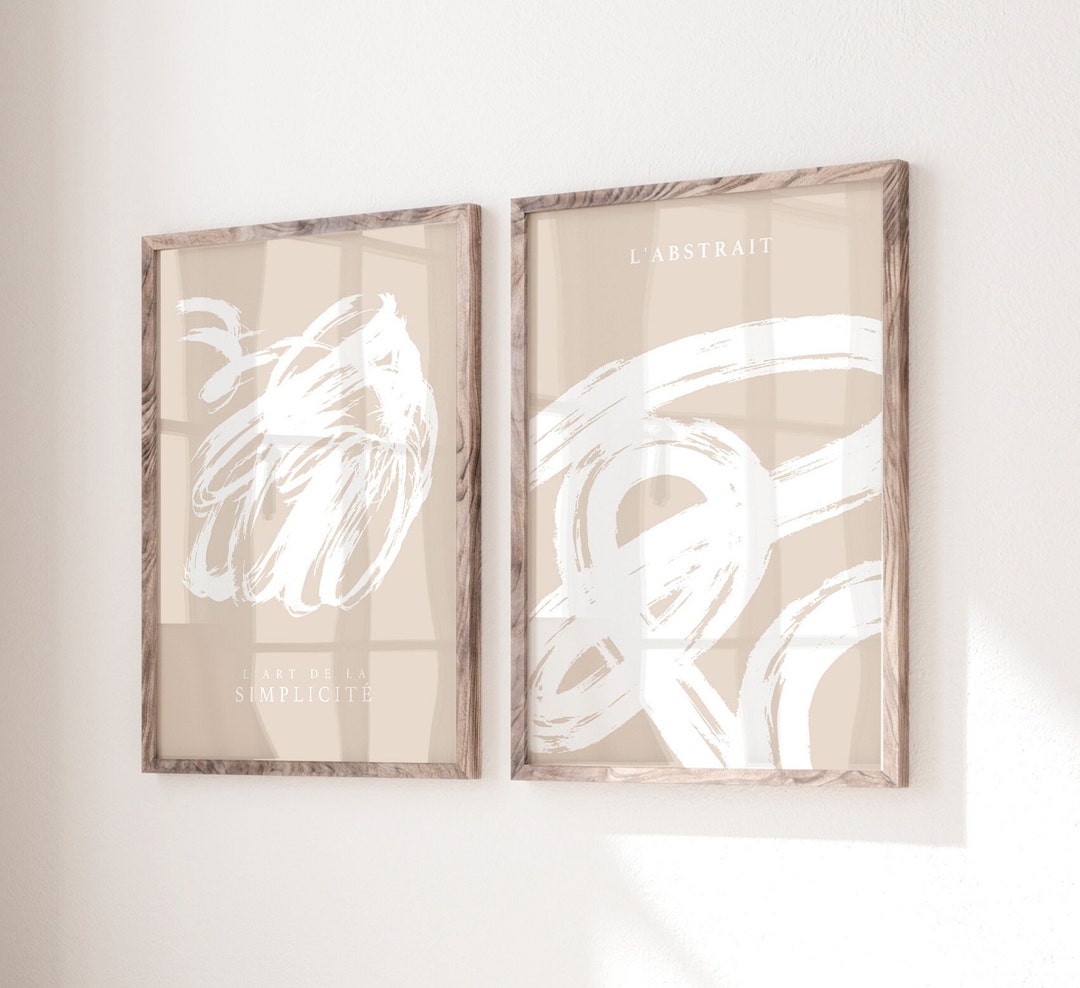 Cream White Abstract Art Prints Set of 2 Modern Art Home Bedroom Living ...