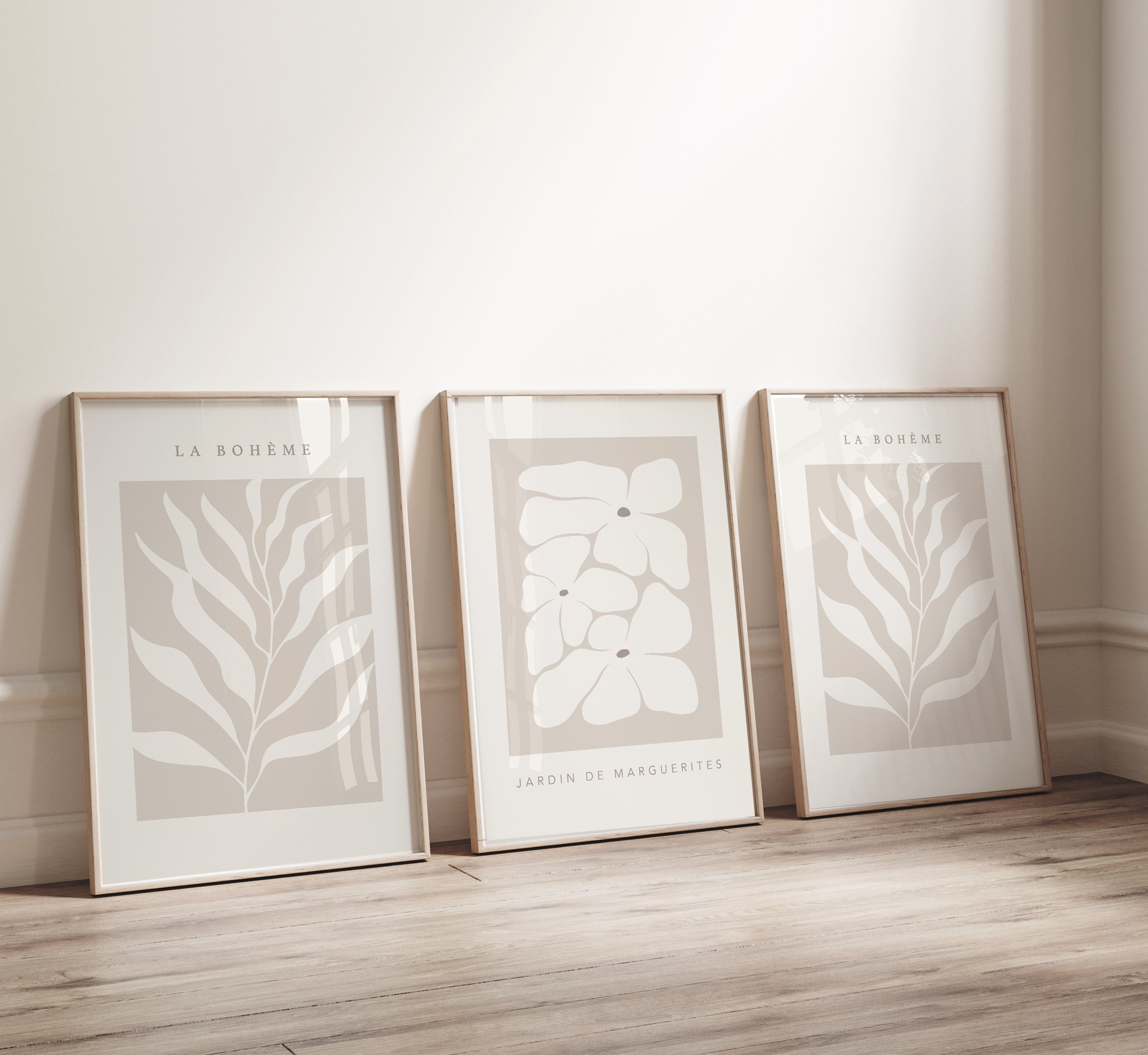 Neutral Botanical Prints, Set of 3, Beige Wall Art, Cream Prints ...