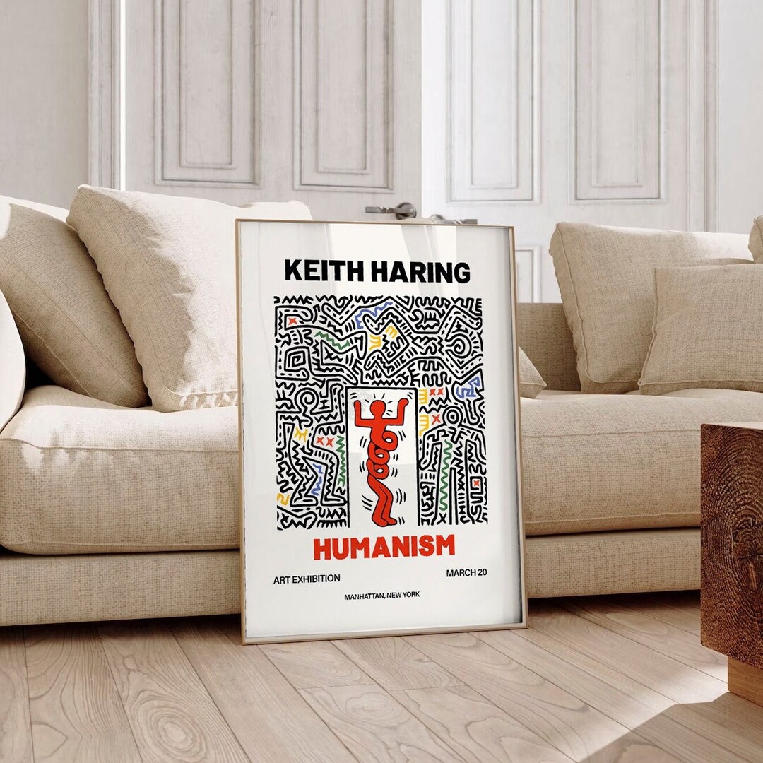 Keith Haring Print, Red Wall Art, Humanism, Colourful Poster, Retro ...