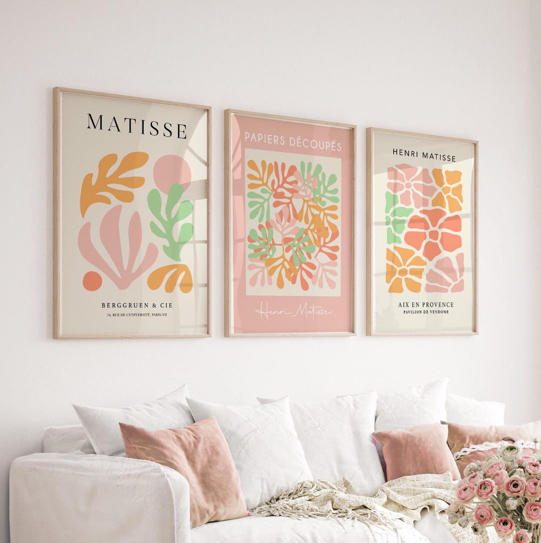 Colourful Matisse 3 Set, Pastel Wall Art, Henri Matisse, Pink Prints ...