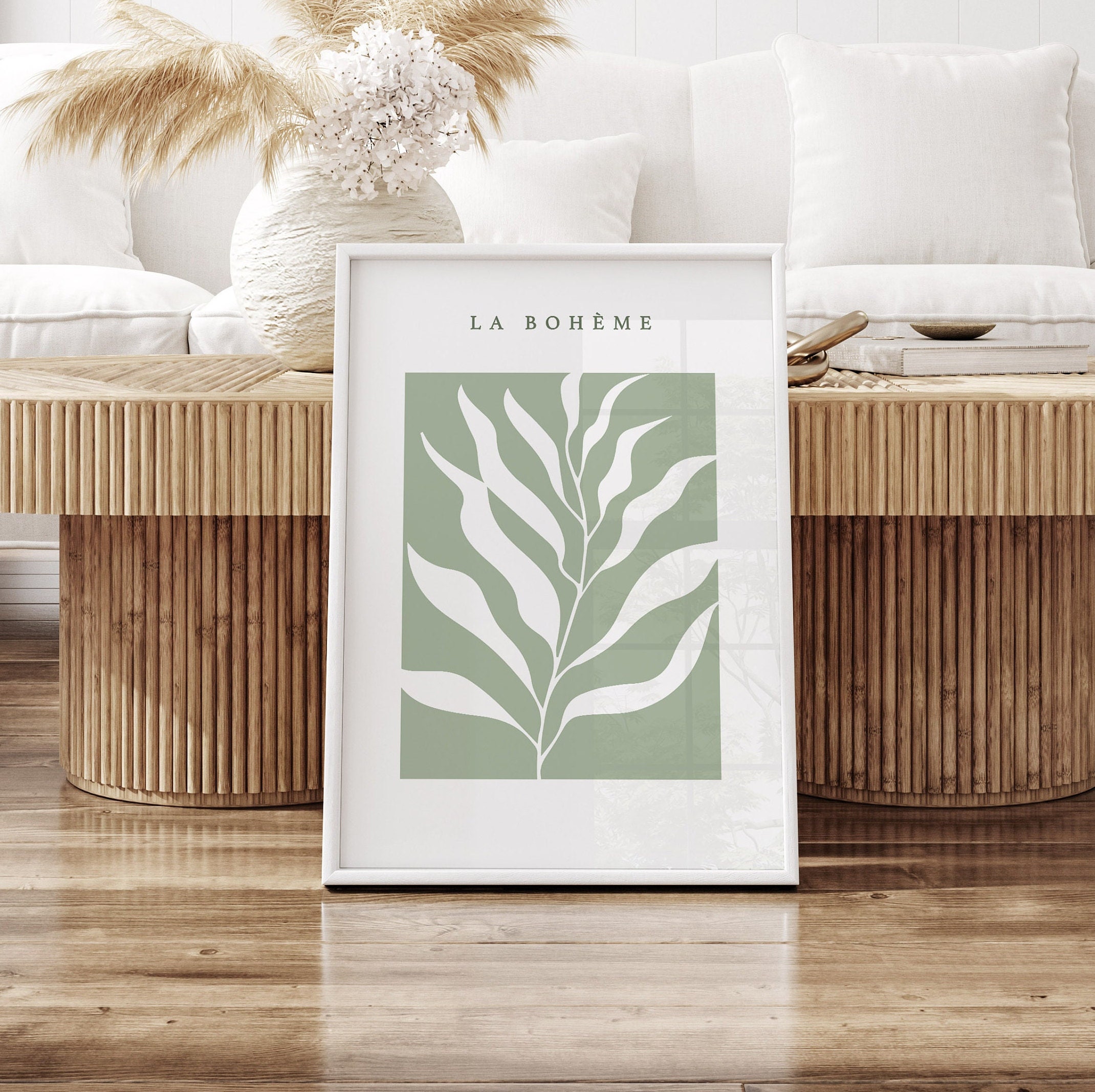 Sage Green Botanical Print, Sage Green Wall Art, Boho Leaf Poster, A4 ...