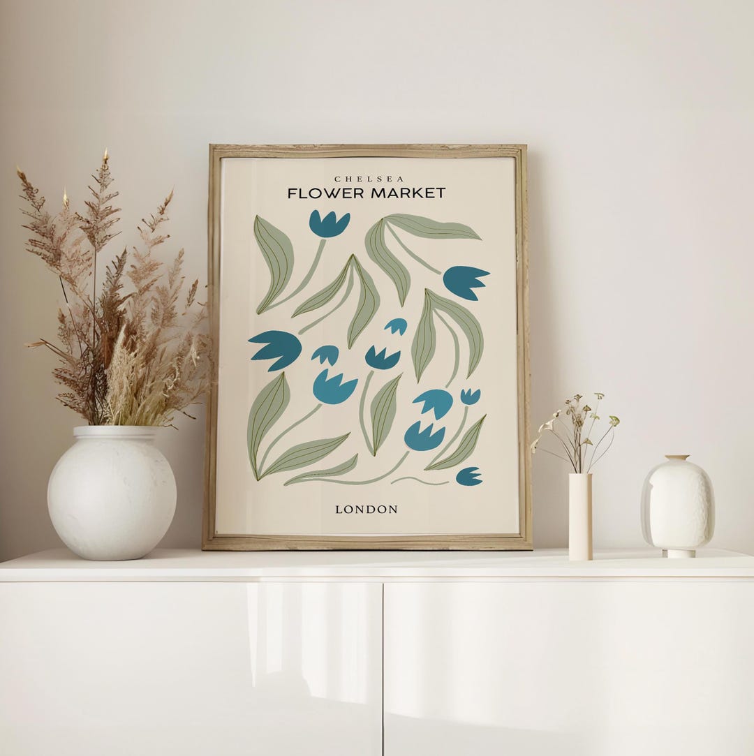 Teal Flower Print, Floral Wall Art, London Flower Market, Dark Teal ...