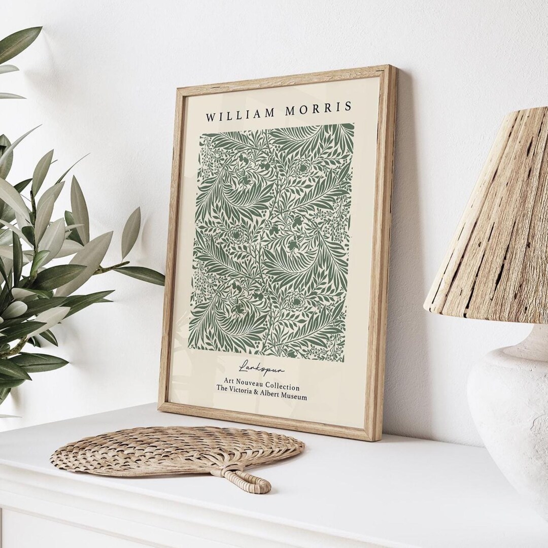 Forest Green & Cream: William Morris 'larkspur' Print | Dark Green ...