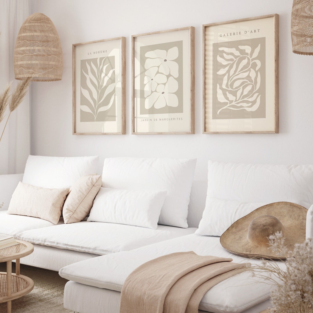 Neutral Botanical Prints, Set of 3, Beige Wall Art, Cream Prints ...