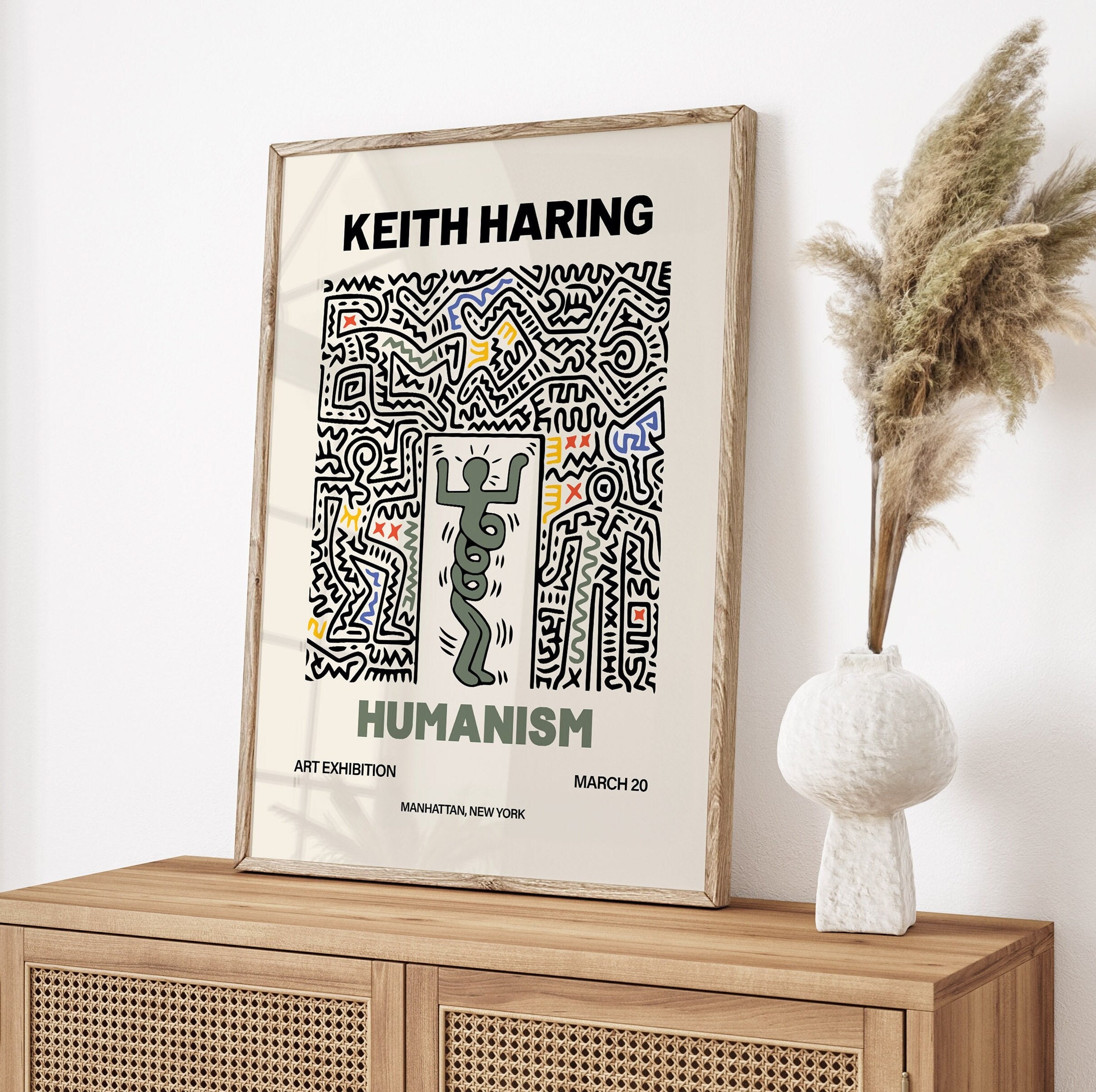 Keith Haring Print, Grüne Wand Kunst, Humanismus, Bunt Poster, Retro ...