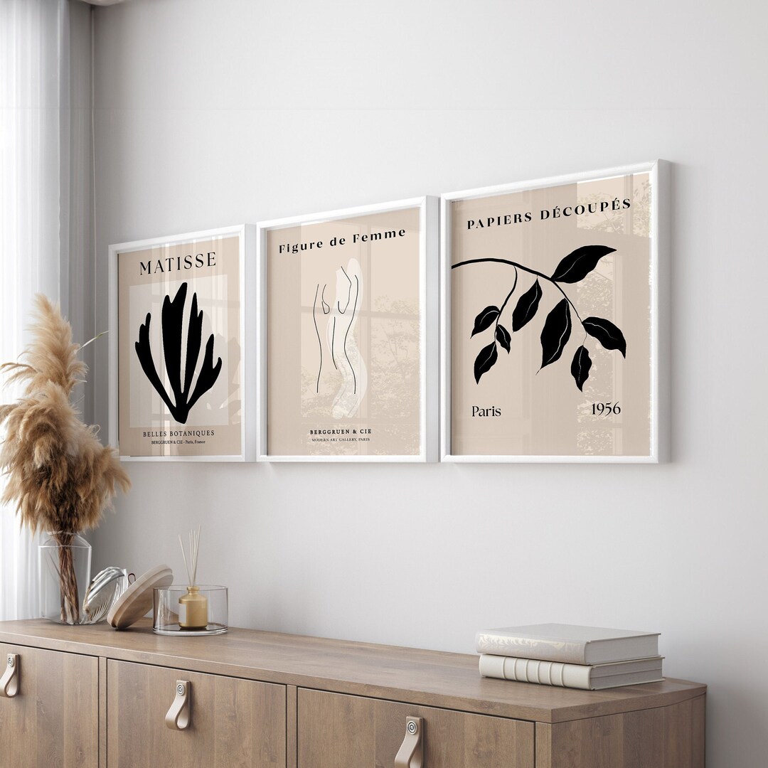 Matisse Print Set of 3 Cream Black Wall Art Henri Matisse Print Beige ...