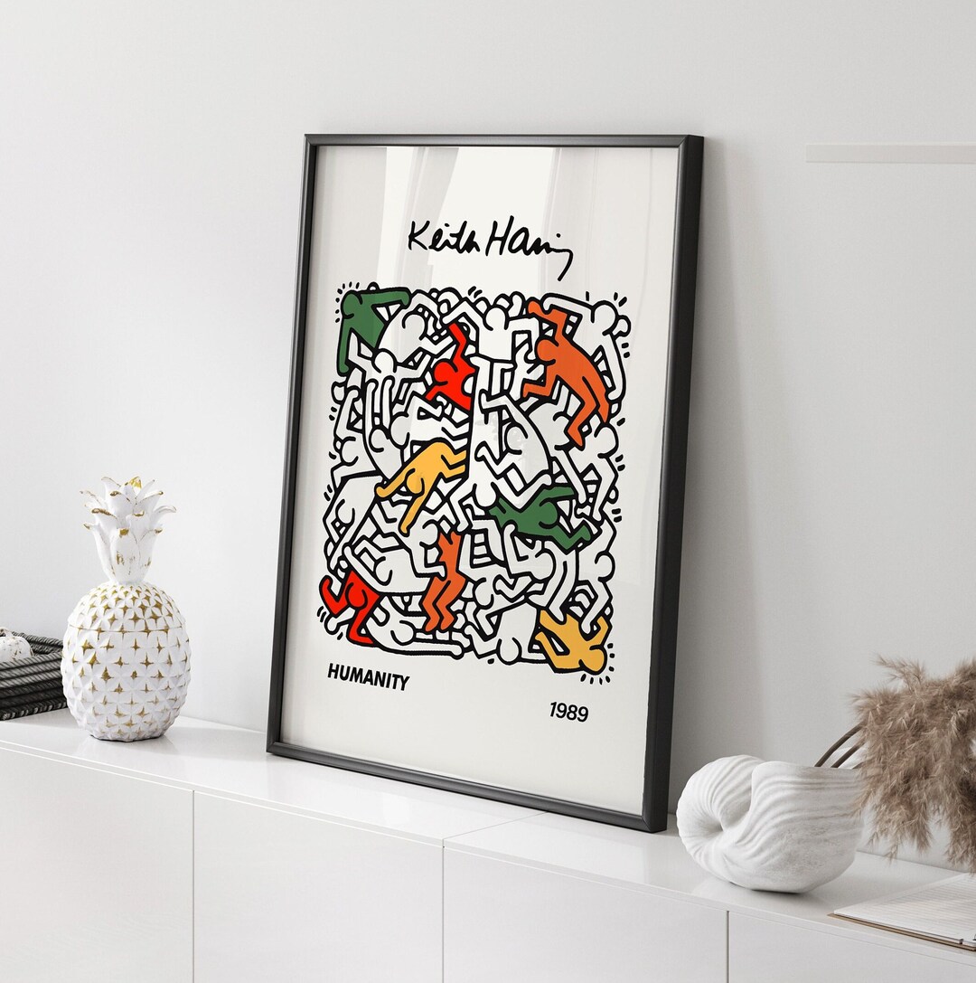 Keith Haring Print, Green Wall Art, Humanity, Colourful Poster, Retro ...