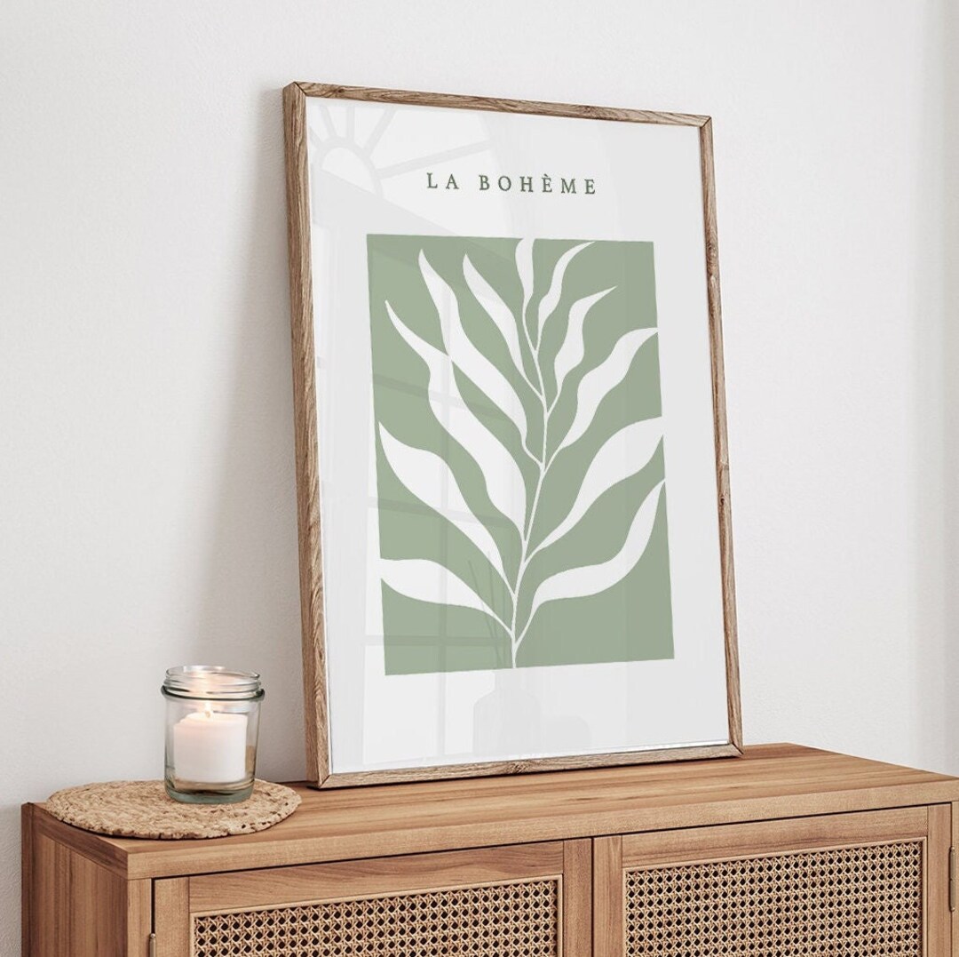 Sage Green Botanical Print, Sage Green Wall Art, Boho Leaf Poster, A4 ...