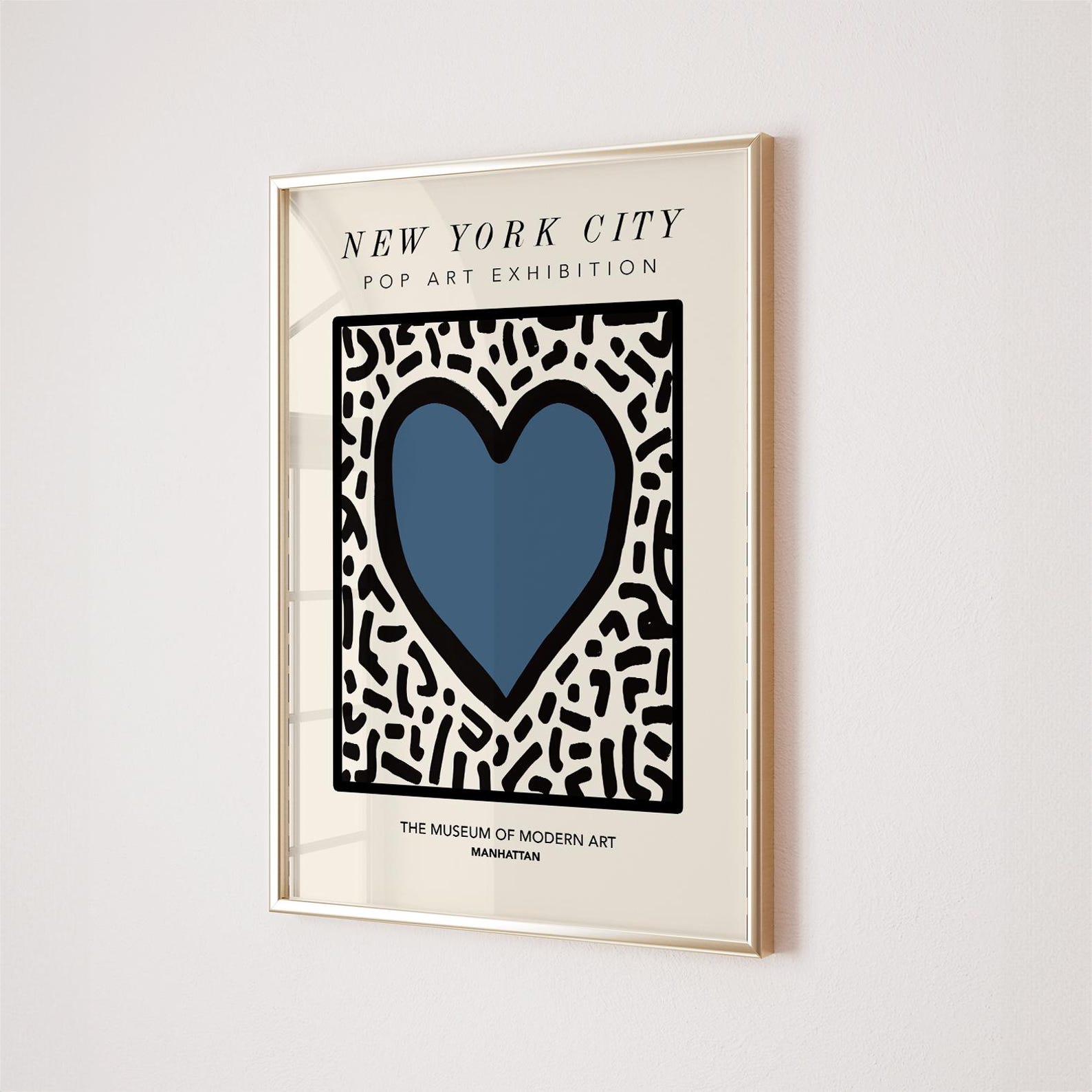 Navy Heart Print, Navy Wall Art, Pop Art, Retro Wall Decor, Neutral ...