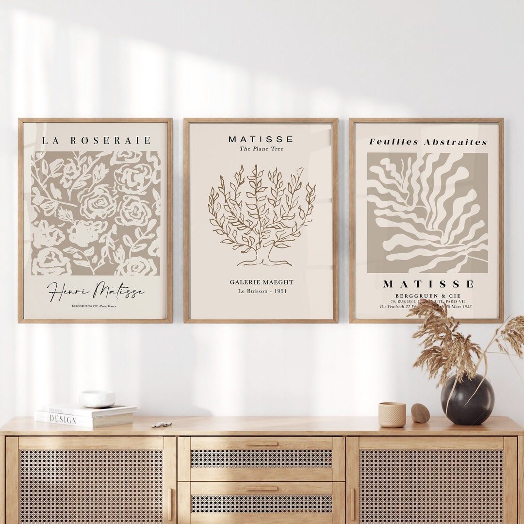 Beige Matisse Prints, Set of 3, Modern Art Posters, Beige Wall Art, Neutral Wall Decor, Beige ...