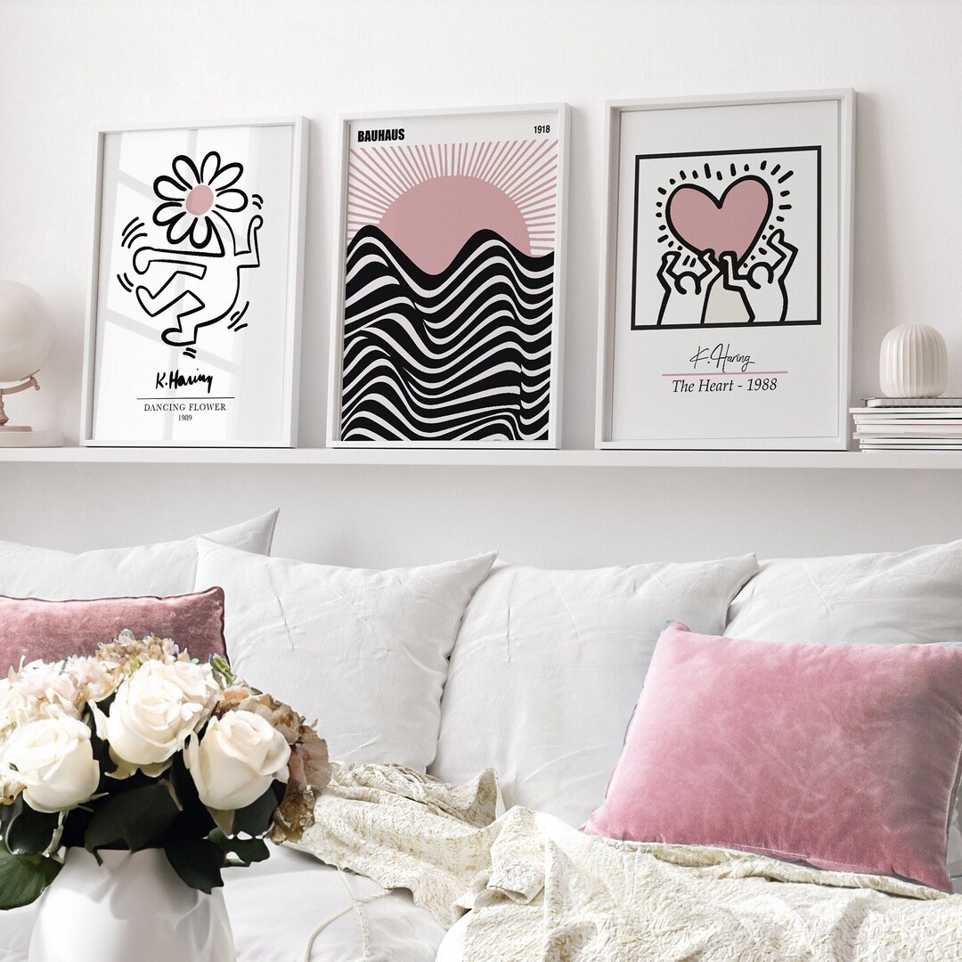 Blush Pink Prints, 3 Set, Pink Wall Art, Bauhaus Poster, Keith Haring ...