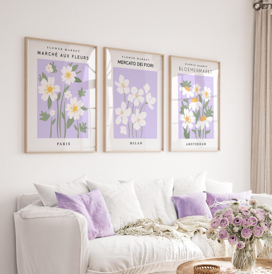 Lilac Floral Prints, 3 Set, Milan Flower Market, Light Purple Prints ...