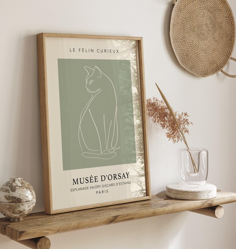 Green Cat Print, Green Wall Art, Sage Green Print, Neutral Wall Decor ...