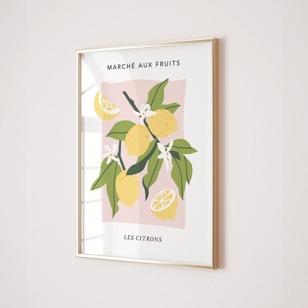 Lemons Print, Fruit Market Poster, Blush Pink Print, Yellow Wall Art ...