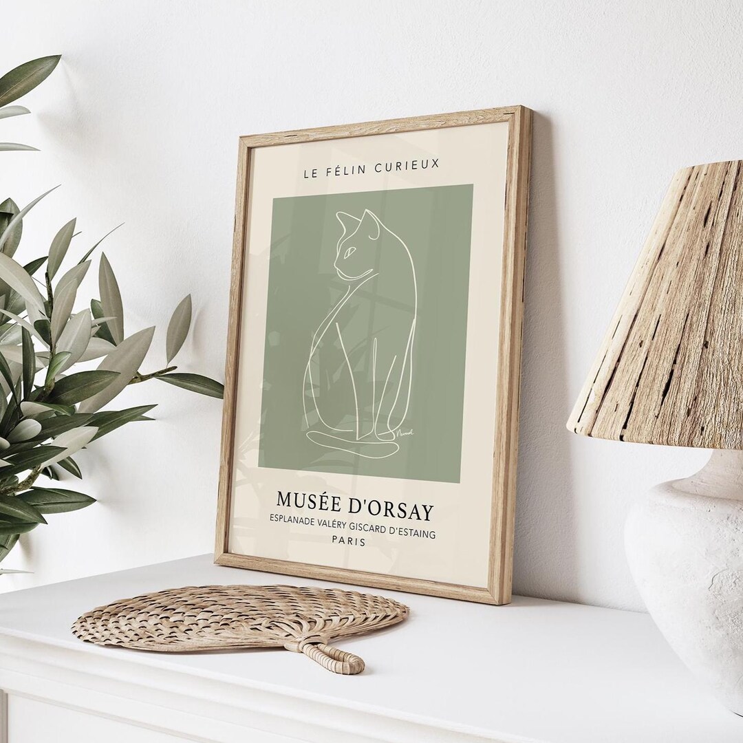 Green Cat Print, Green Wall Art, Sage Green Print, Neutral Wall Decor ...