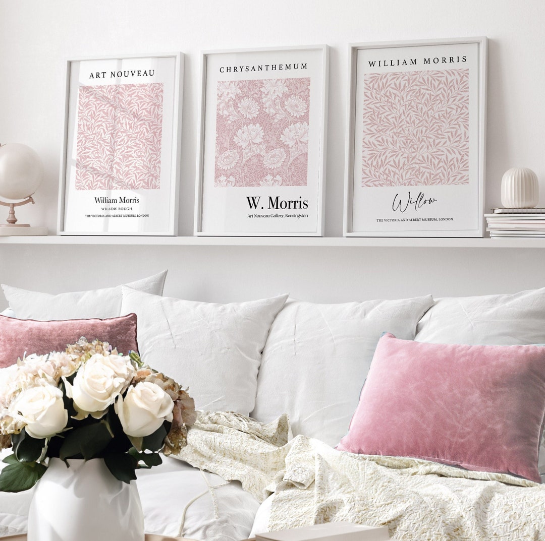 Blush Pink Prints, 3 Set, Pink Wall Art, William Morris Print, Pastel ...
