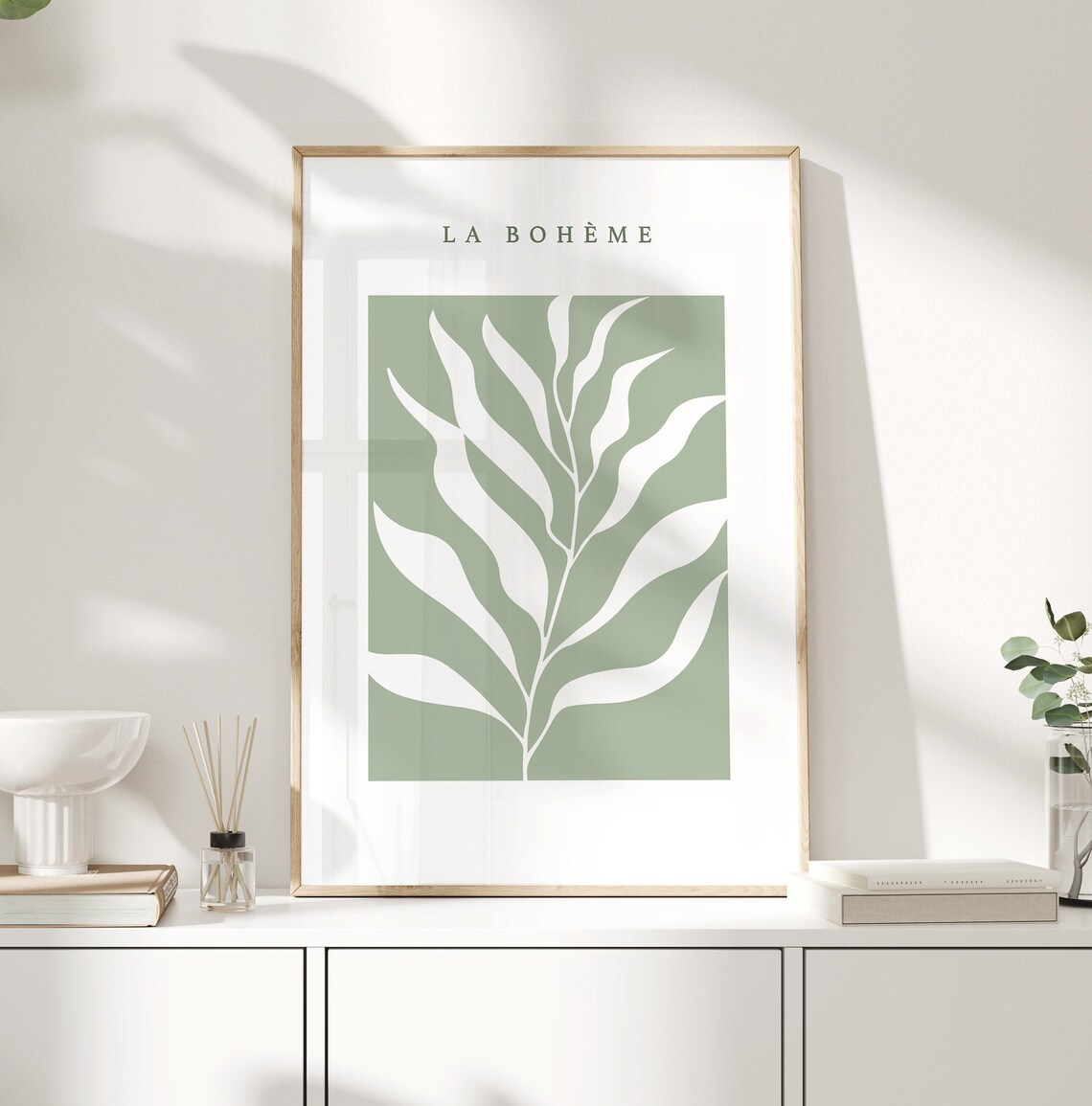 Sage Green Botanical Print, Sage Green Wall Art, Boho Leaf Poster, A4 ...