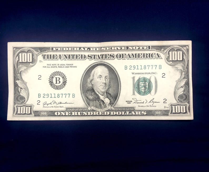 1981 100 Dollar Bill Federal Reserve Note Serial No.b 29118777 B Nice ...