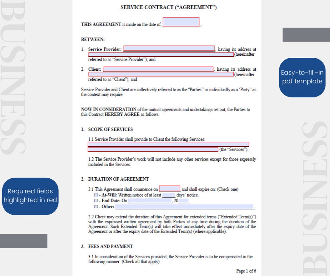 Service Contract Templates - Service Contract Form - Service Contract ...