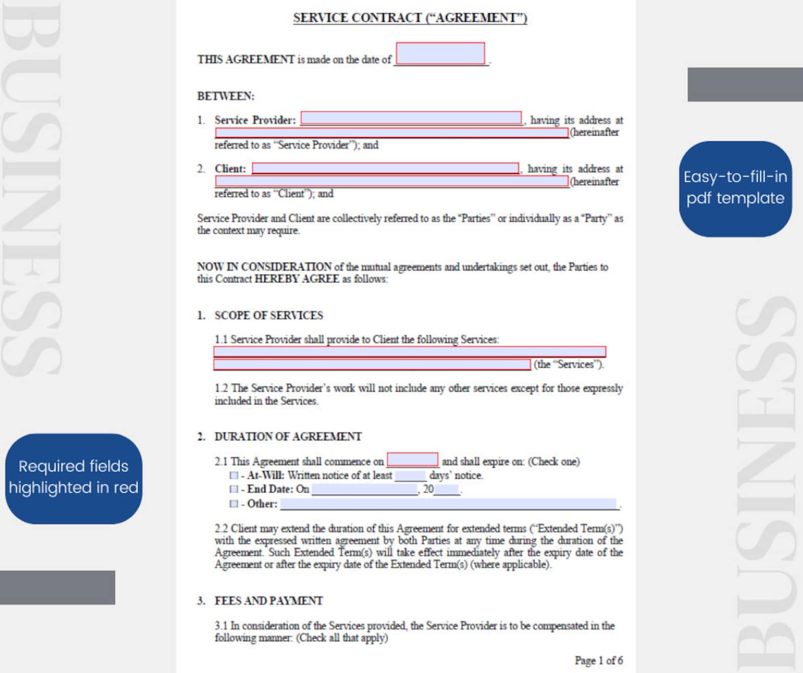 Service Contract Templates - Service Contract Form - Service Contract ...